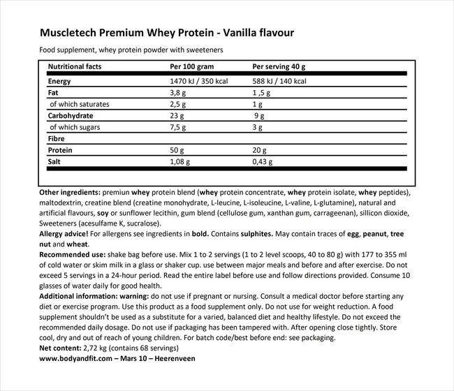 Muscletech Whey Protein Nutrition Facts | Besto Blog